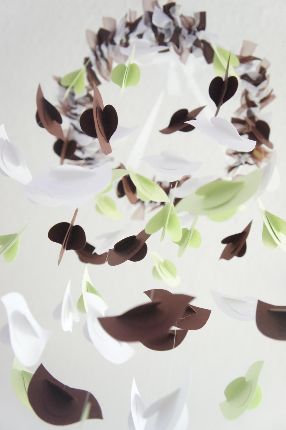Bird Nursery Mobile- Bird Mobile In Green, Chocolate, And White on Luulla