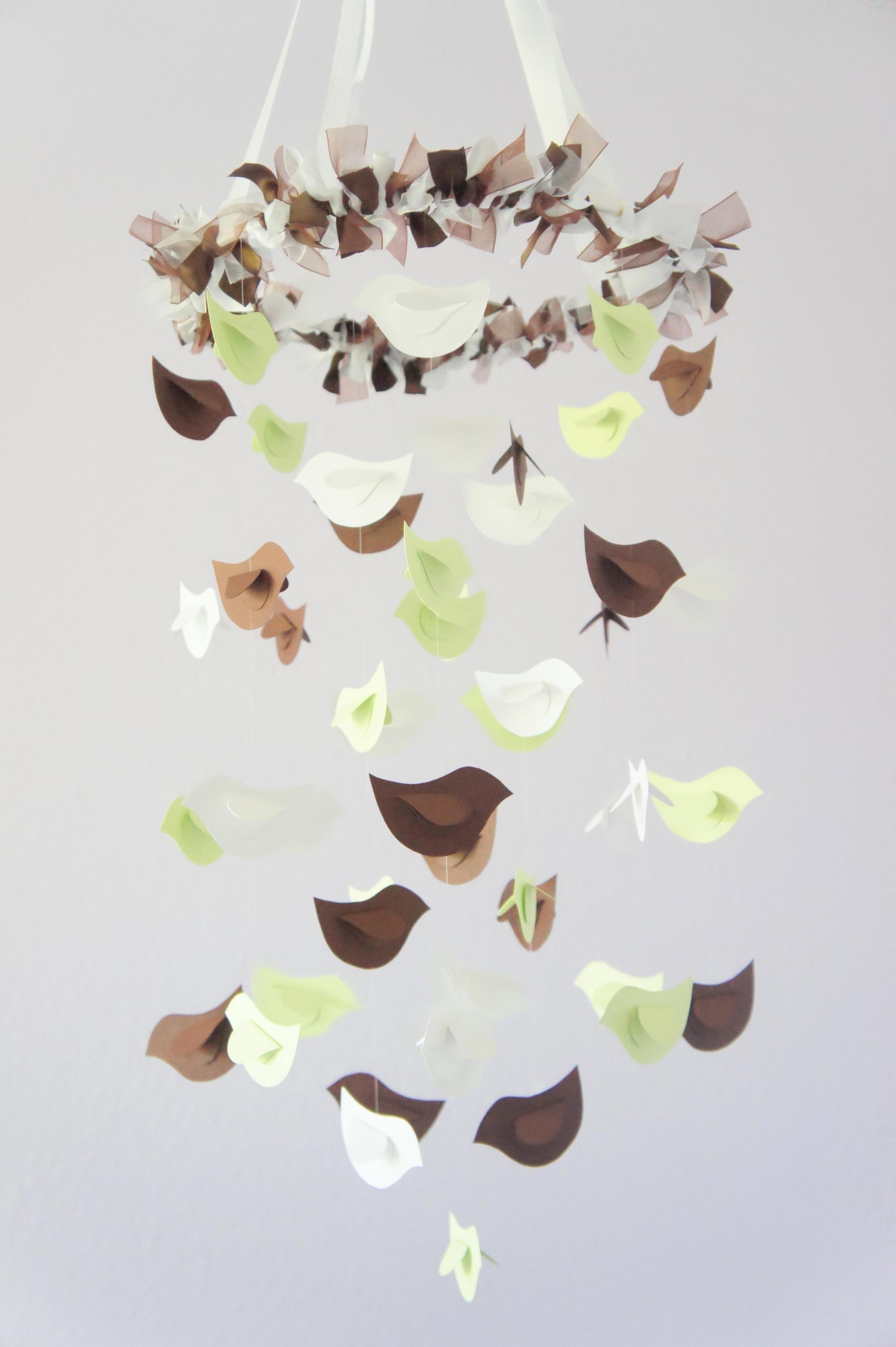 Bird Nursery Mobile- Bird Mobile In Green, Chocolate, And White on Luulla